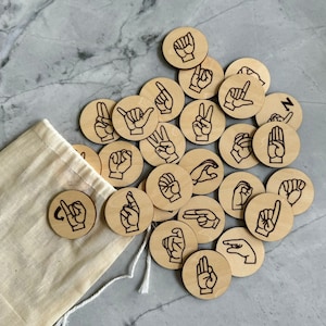 ASL Sign Language Discs / Wood ASL Alphabet Tokens / Montessori ...