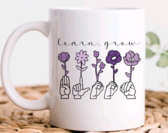 ASL Purple Flower Personalized Coffee Mug, Custom ASL Mug, Sign ...