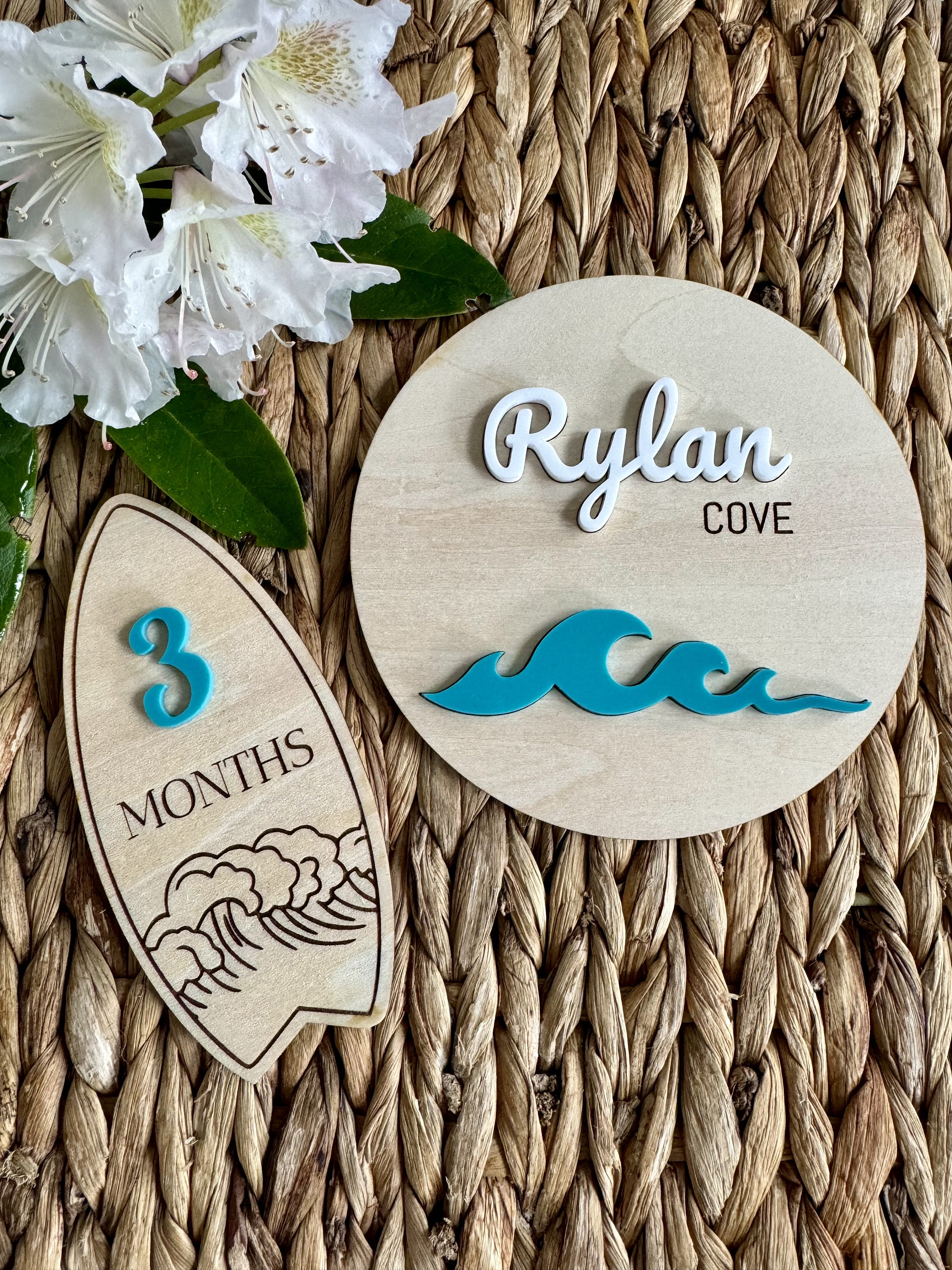 Ocean Waves Birth Announcement and Surfboard Milestone Set / Beach ...