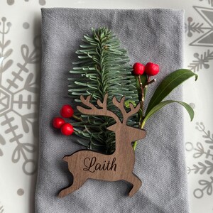 Personalized Wood Reindeer Christmas Place Card Set / Custom Seating ...