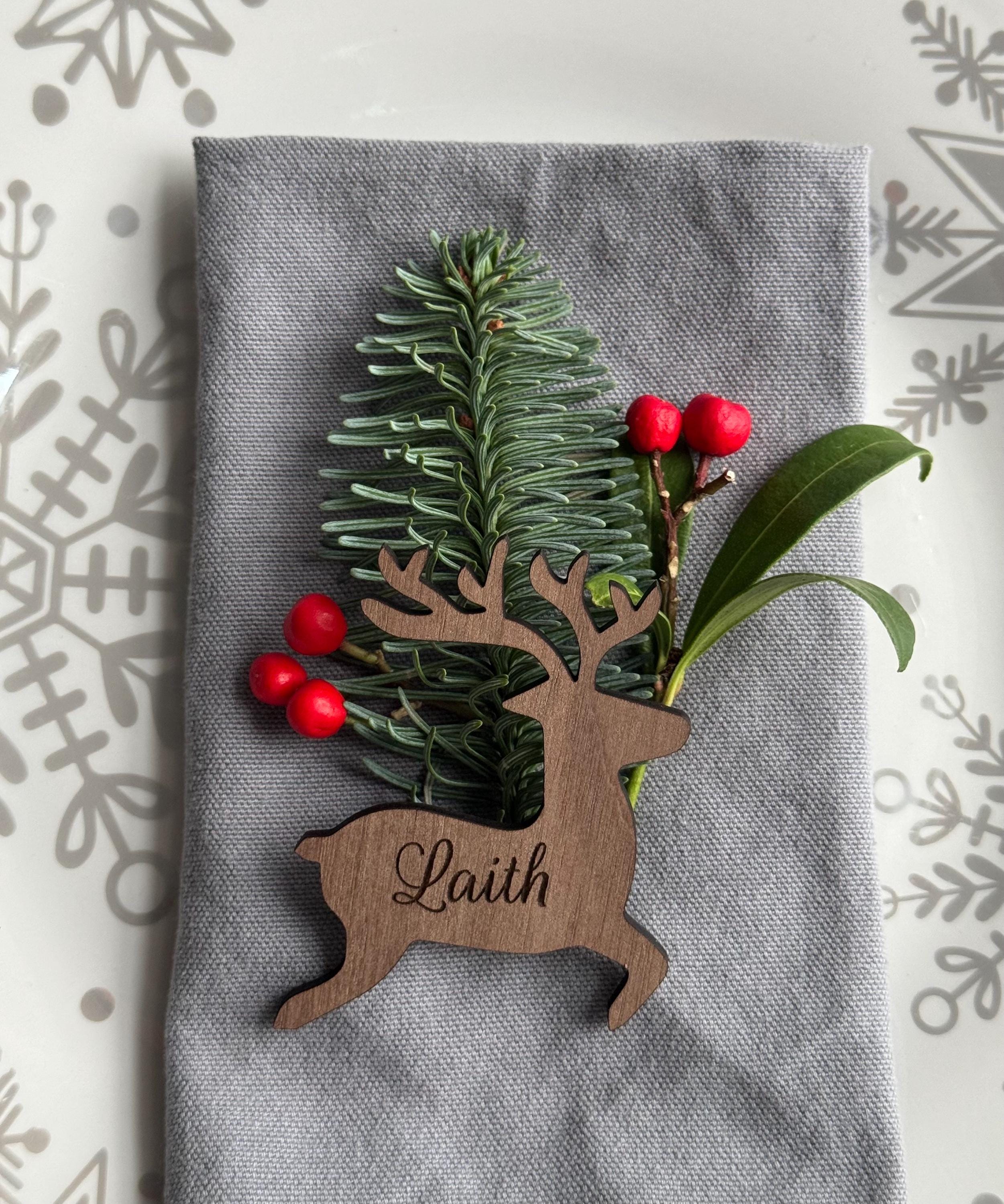 Personalized Wood Reindeer Christmas Place Card Set / Custom Seating ...