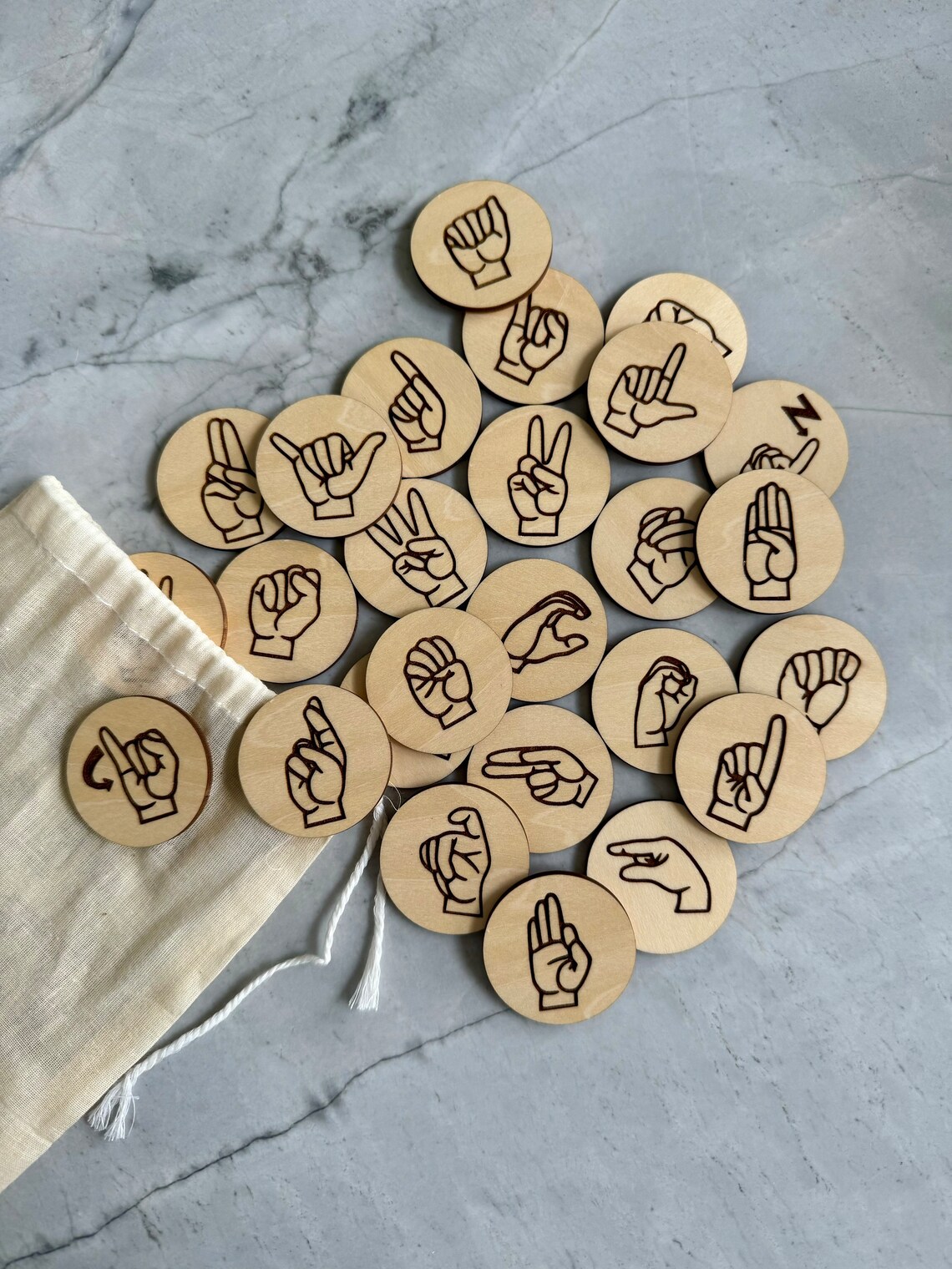 ASL Sign Language Discs / Wood ASL Alphabet Tokens / Montessori ...