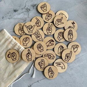 ASL Sign Language Discs / Wood ASL Alphabet Tokens / Montessori ...