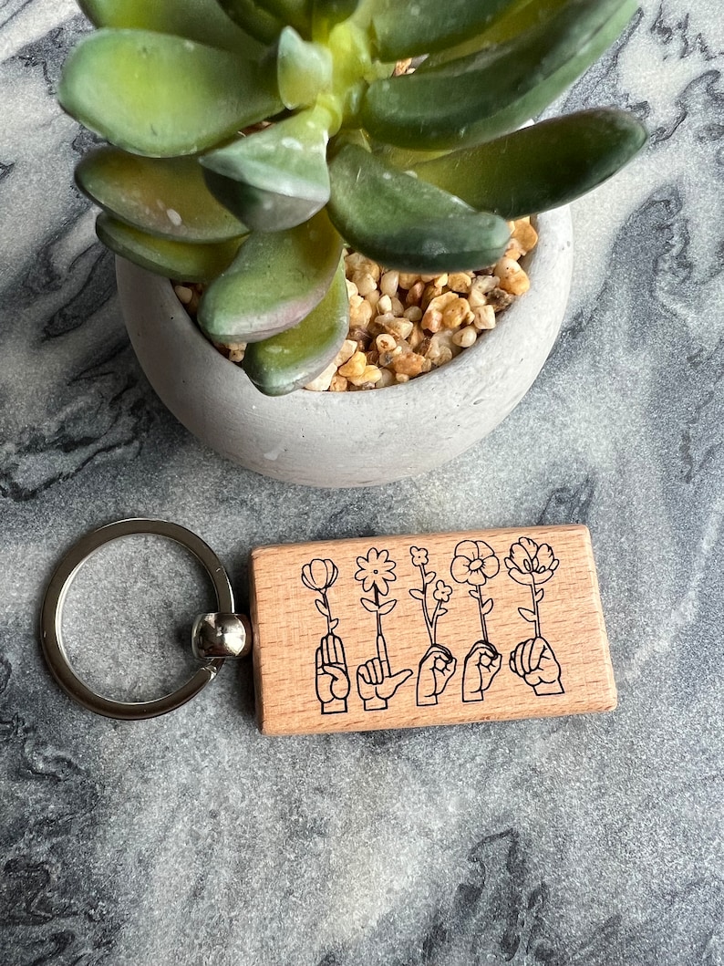 ASL Keychain / Floral Sign Language Gift for Her / Sign Language ...