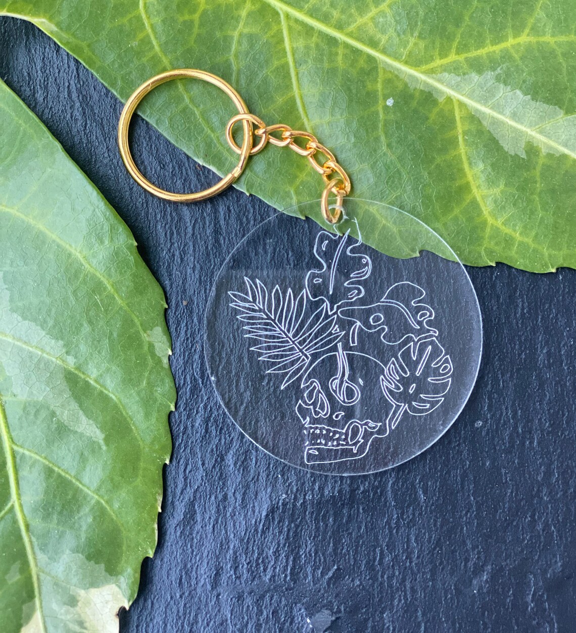 Tropical Skull Keychain / Custom Engraved Acrylic Keychain / | Etsy