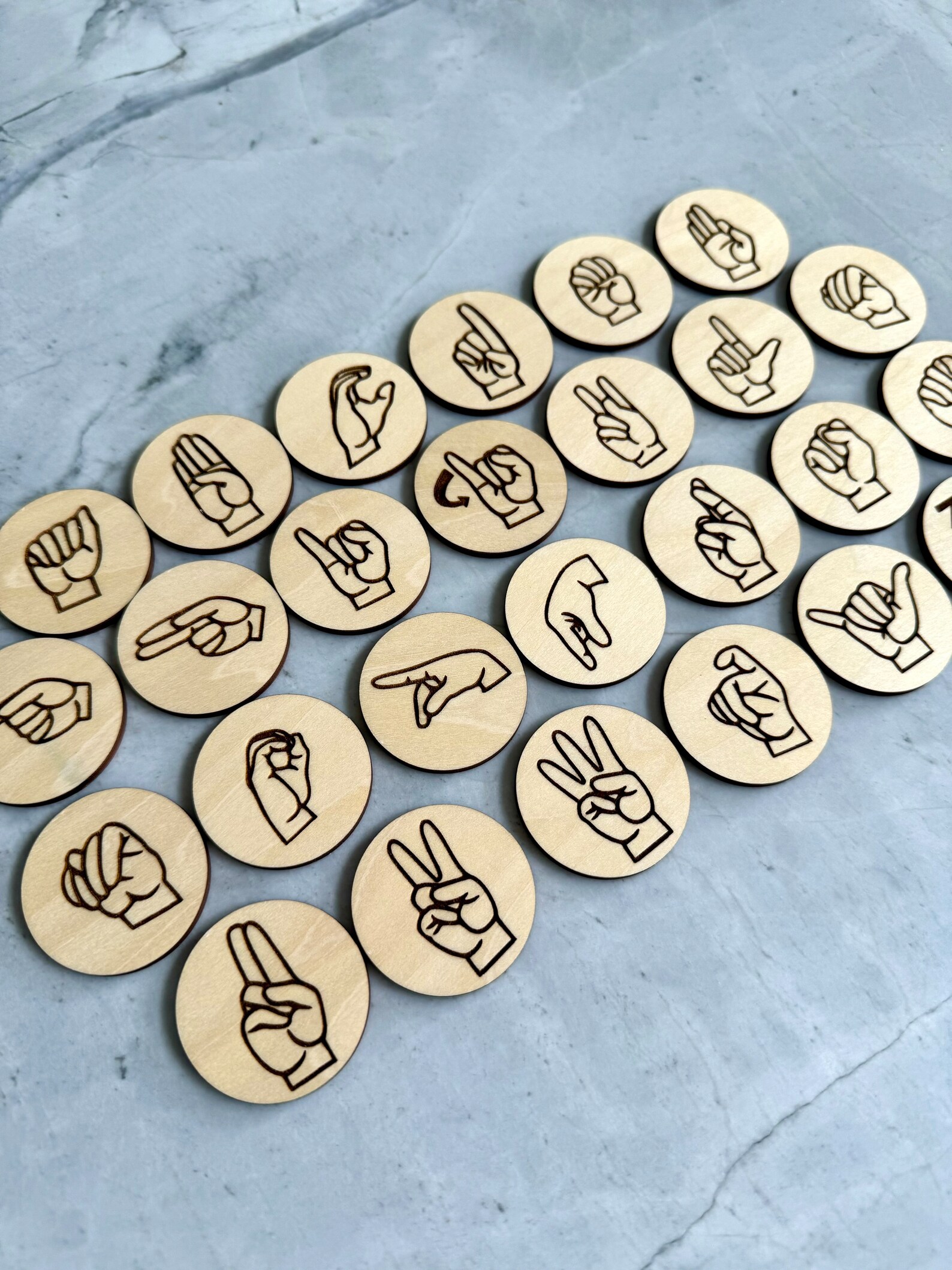 ASL Sign Language Discs / Wood ASL Alphabet Tokens / Montessori ...