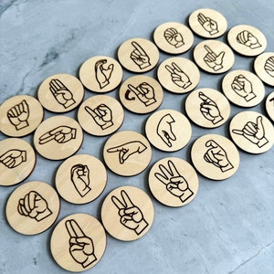 ASL Sign Language Discs / Wood ASL Alphabet Tokens / Montessori ...