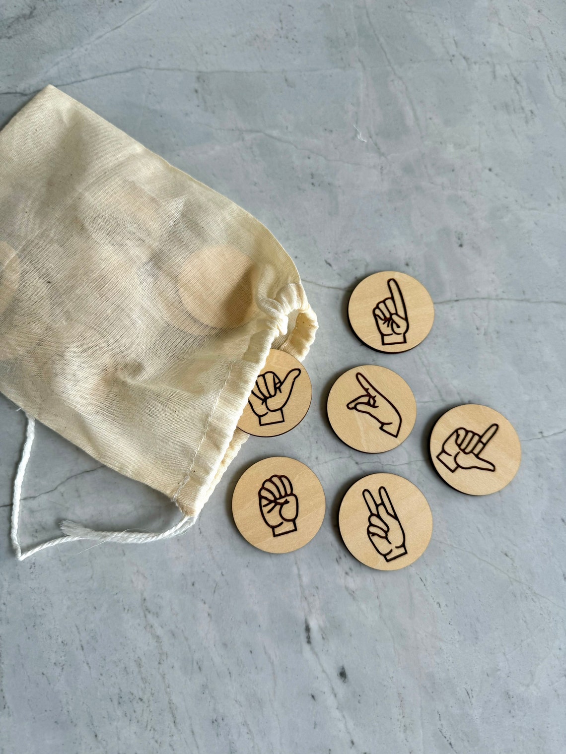 ASL Sign Language Discs / Wood ASL Alphabet Tokens / Montessori ...