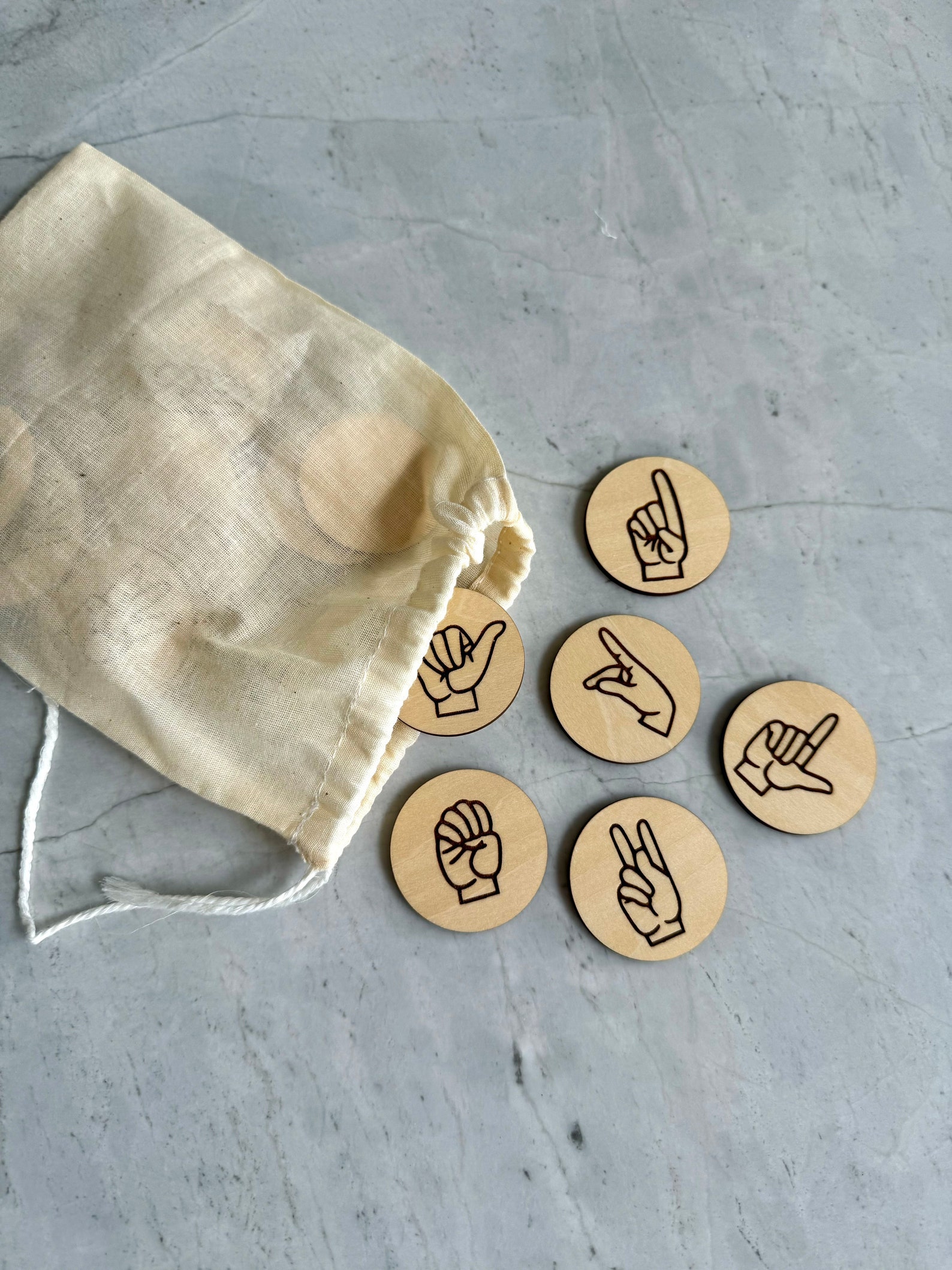 ASL Sign Language Discs / Wood ASL Alphabet Tokens / Montessori ...