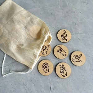 ASL Sign Language Discs / Wood ASL Alphabet Tokens / Montessori ...