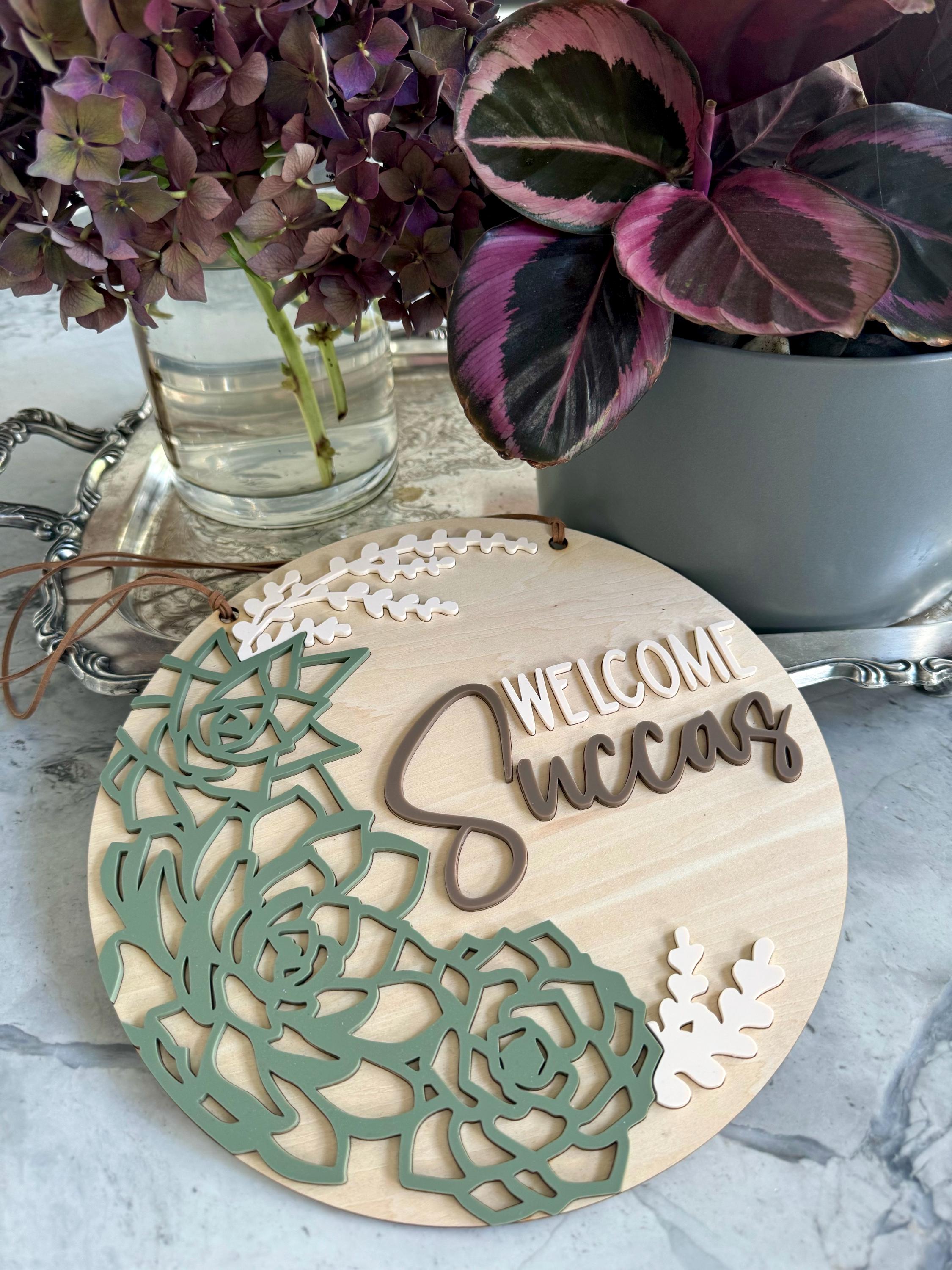 Welcome Succas Door Sign / Succulent Door Sign / Porch Decor / Summer ...