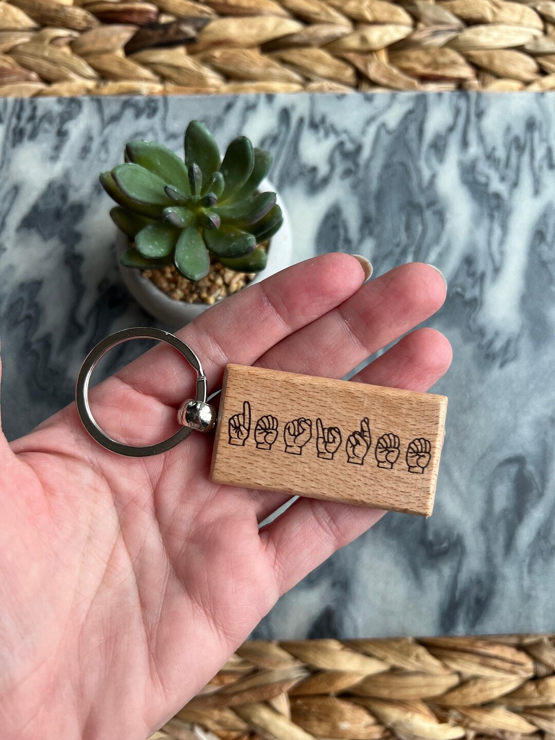 Personalized Name ASL Keychain / Custom Sign Language Gift / Wood Sign ...