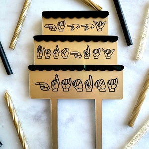 Personalized Sign Language Cake Topper / ASL Happy Birthday Cake Topper ...