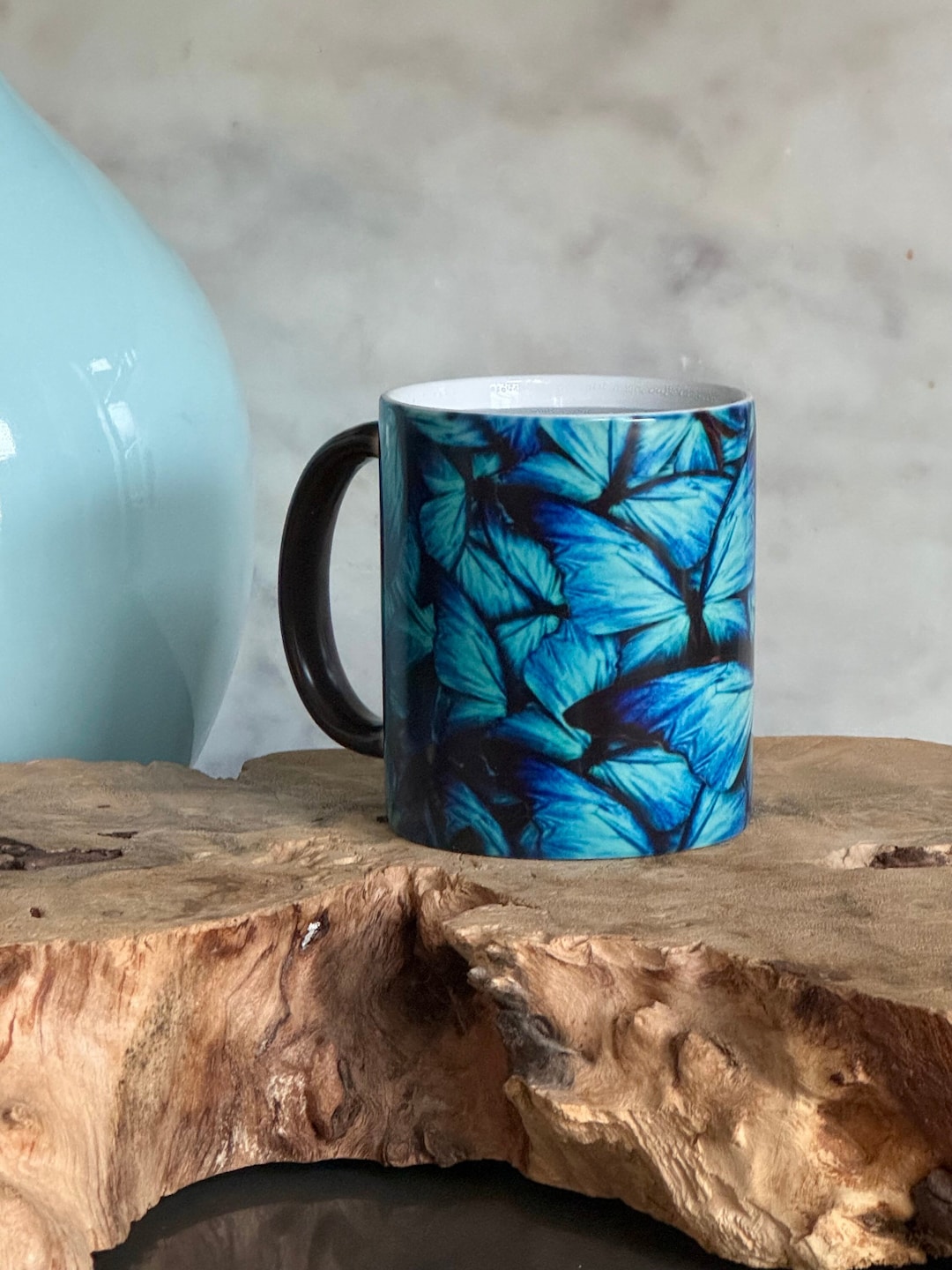 Color Changing Butterfly Mug / Blue Butterflies Mug / Heat Sensitive ...