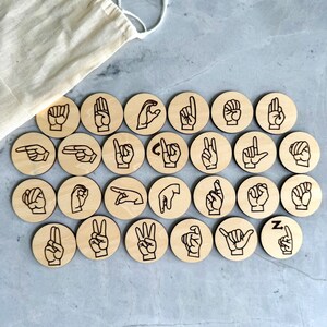 ASL Sign Language Discs / Wood ASL Alphabet Tokens / Montessori ...