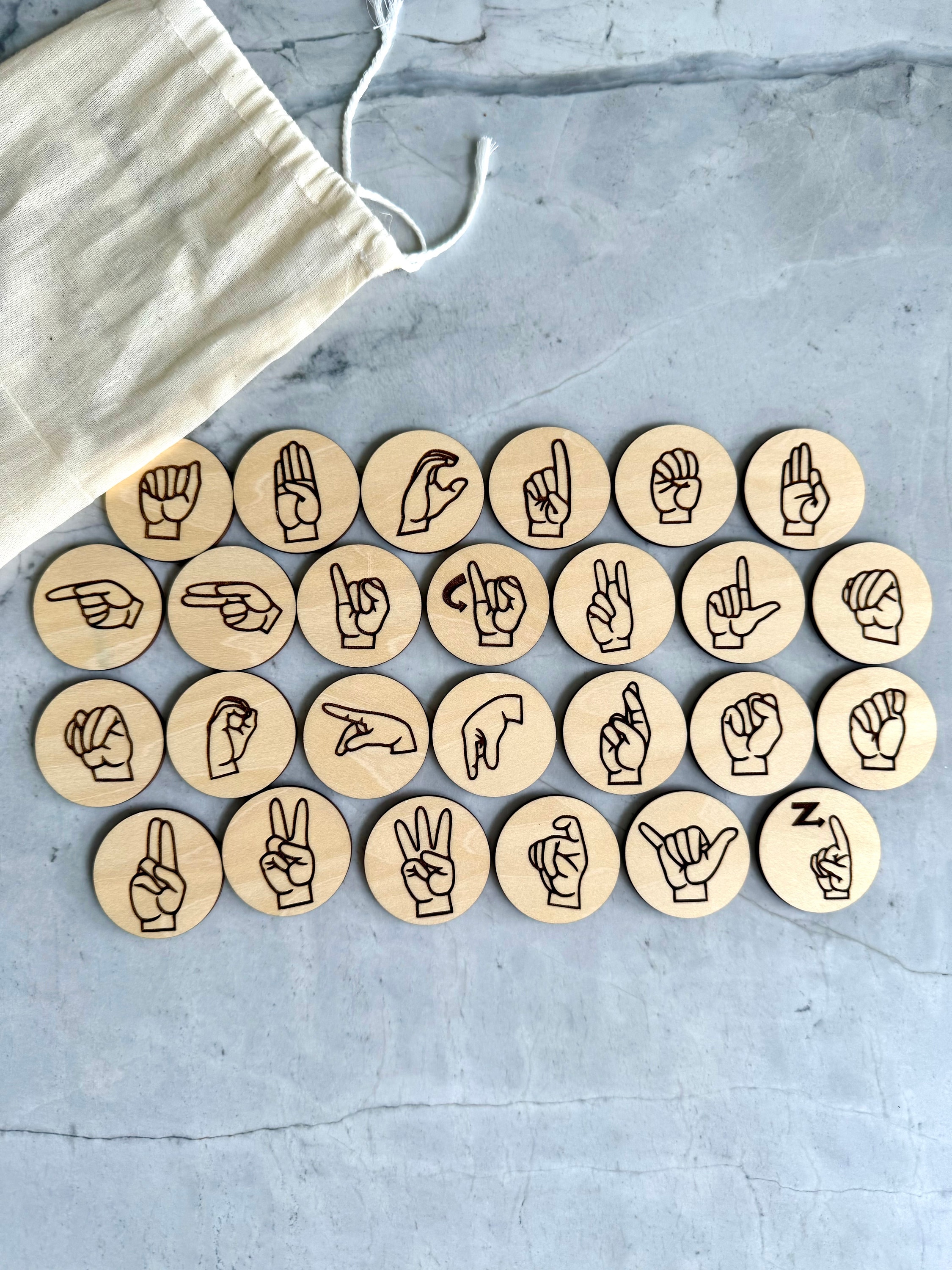 ASL Sign Language Discs / Wood ASL Alphabet Tokens / Montessori ...