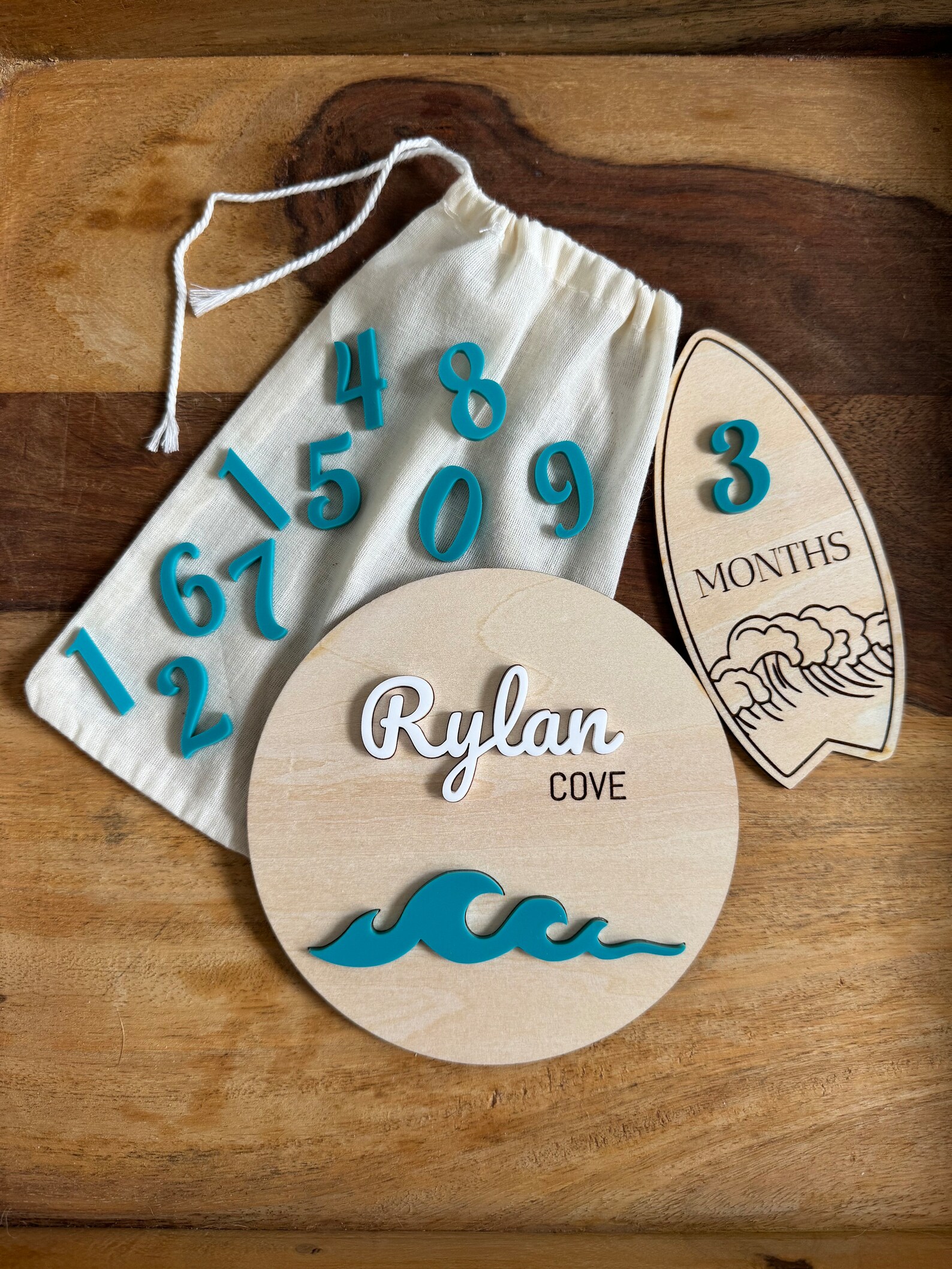 Ocean Waves Birth Announcement and Surfboard Milestone Set / Beach ...