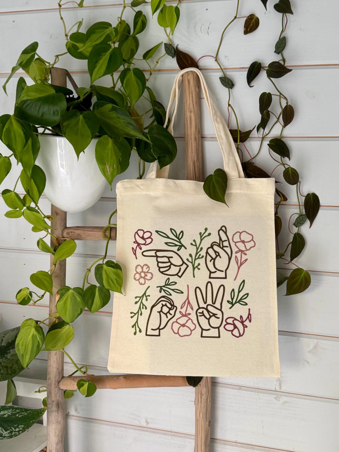 Sign Language Canvas Tote Bag / Reusable Shopping Bag / Gift for Her ...