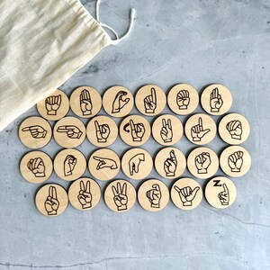 ASL Sign Language Discs / Wood ASL Alphabet Tokens / Montessori ...