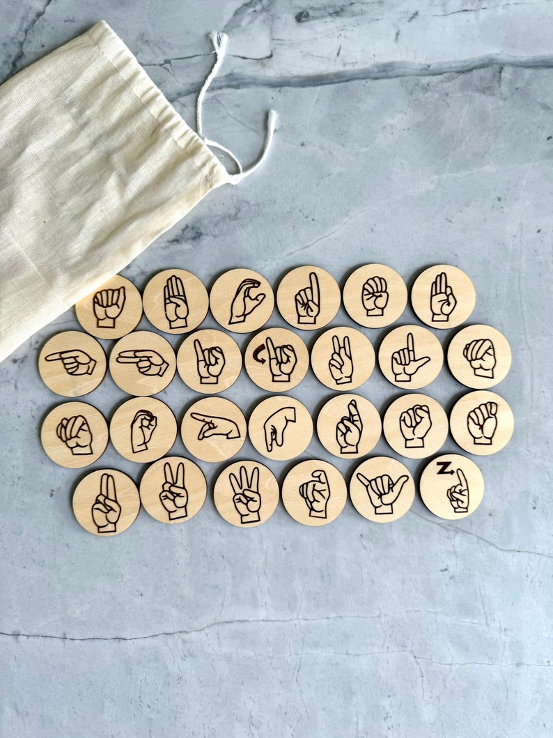 ASL Sign Language Discs / Wood ASL Alphabet Tokens / Montessori ...
