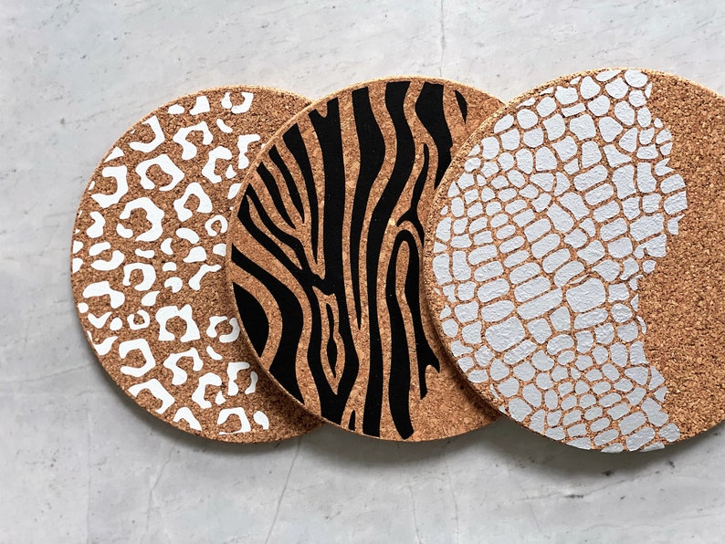 Animal Print Cork Trivet Set / Snake Cheetah Zebra Print | Etsy