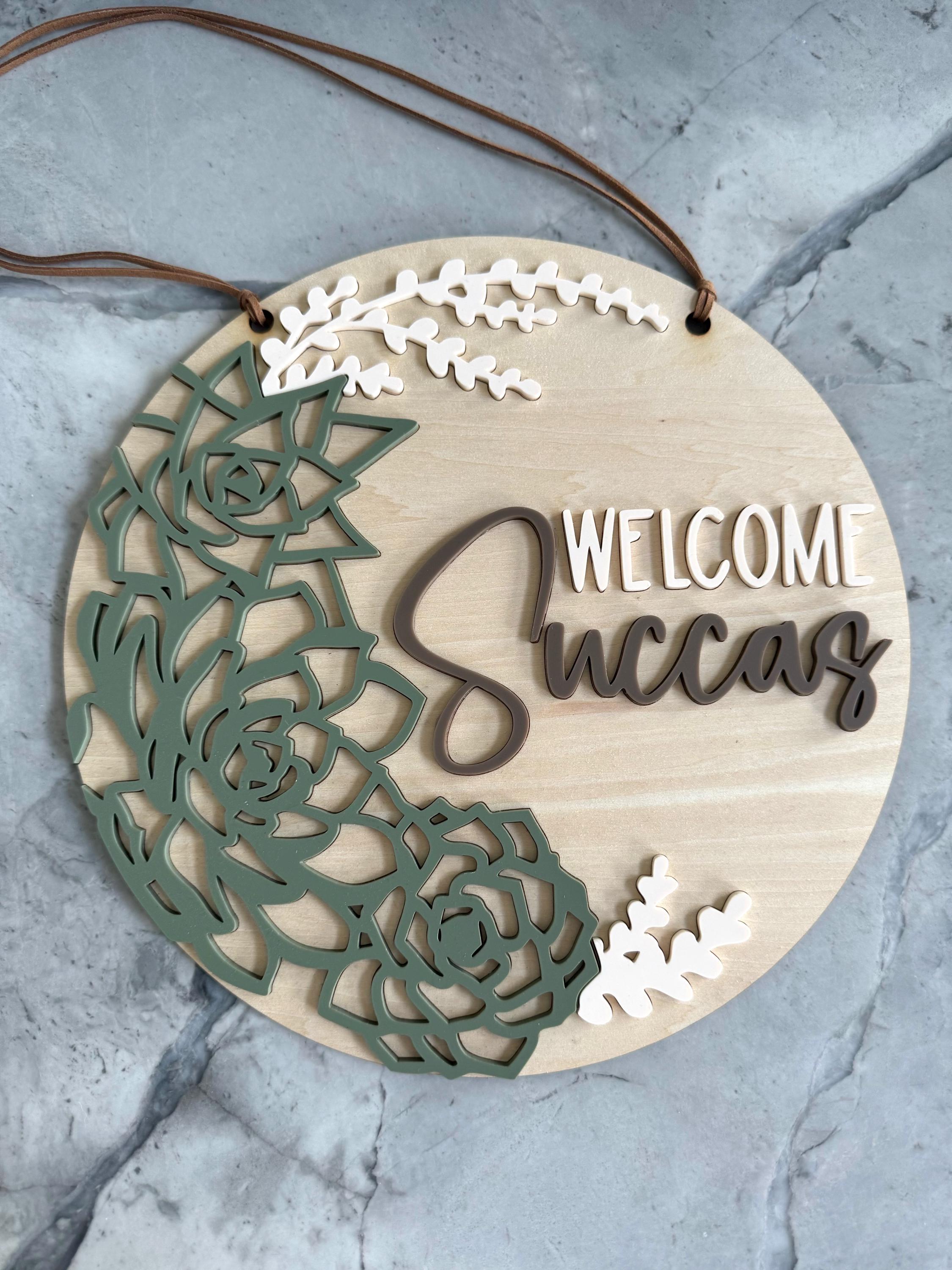 Welcome Succas Door Sign / Succulent Door Sign / Porch Decor / Summer ...