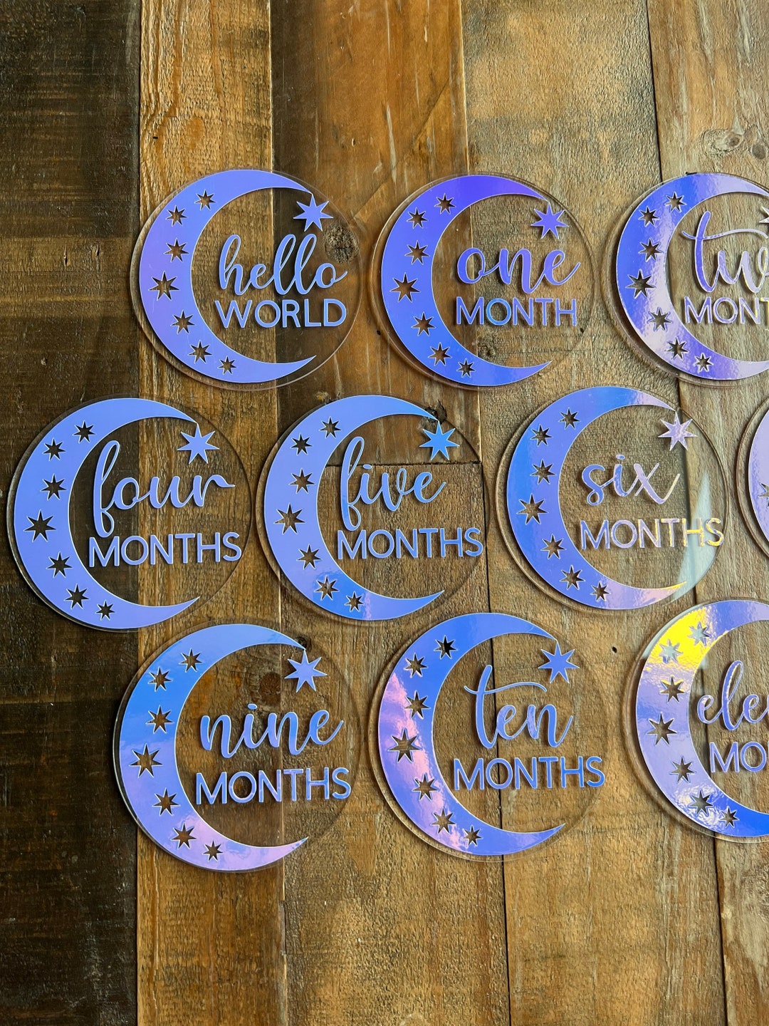 Holographic Acrylic Baby Milestone Markers / Moon and Stars Monthly ...