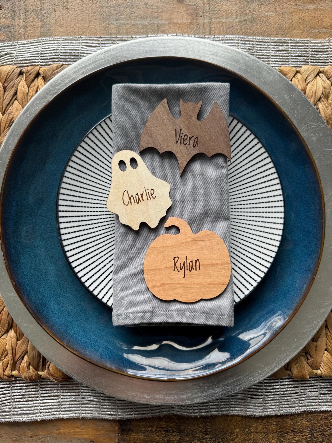 Personalized Wood Halloween Place Card Set / Custom Seating Cards ...
