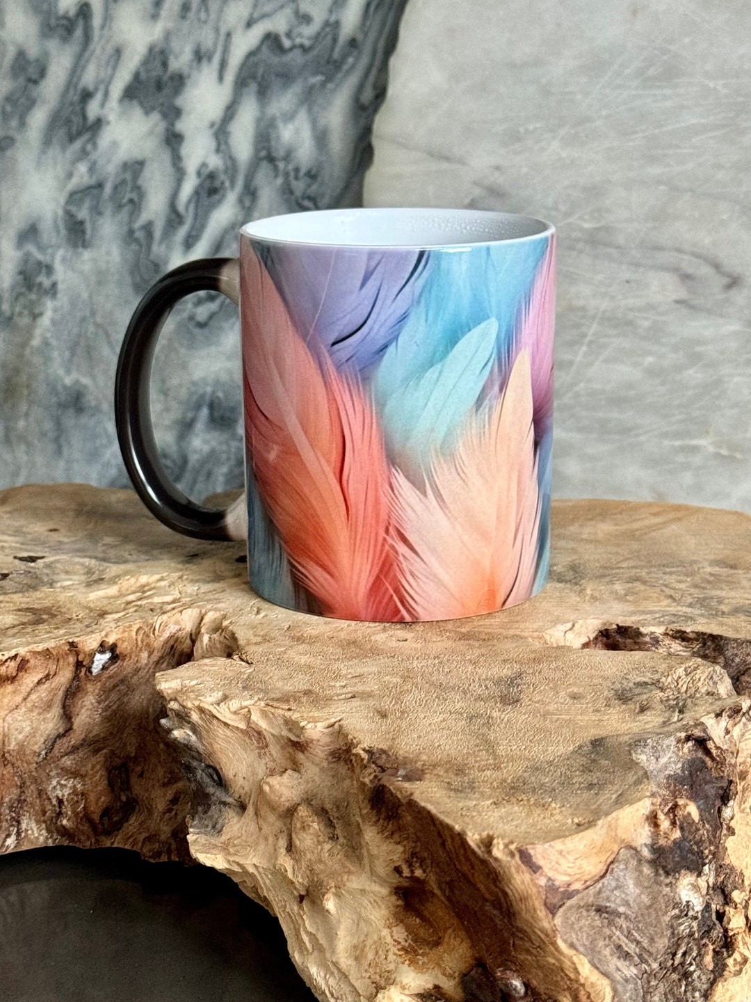 Color Changing Feathers Mug / Pastel Plumage Feather Coffee Cup / Heat ...