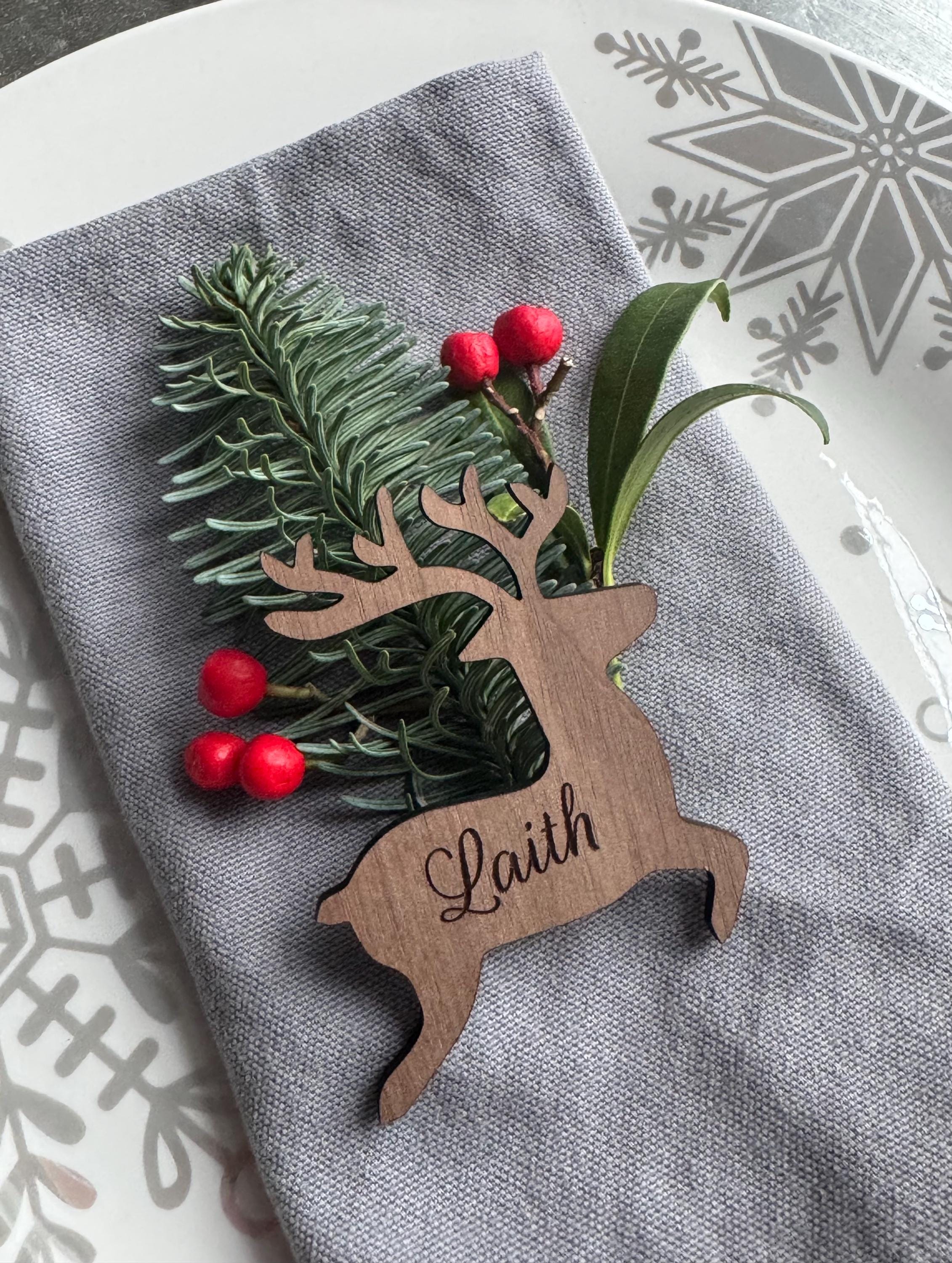 Personalized Wood Reindeer Christmas Place Card Set / Custom Seating ...