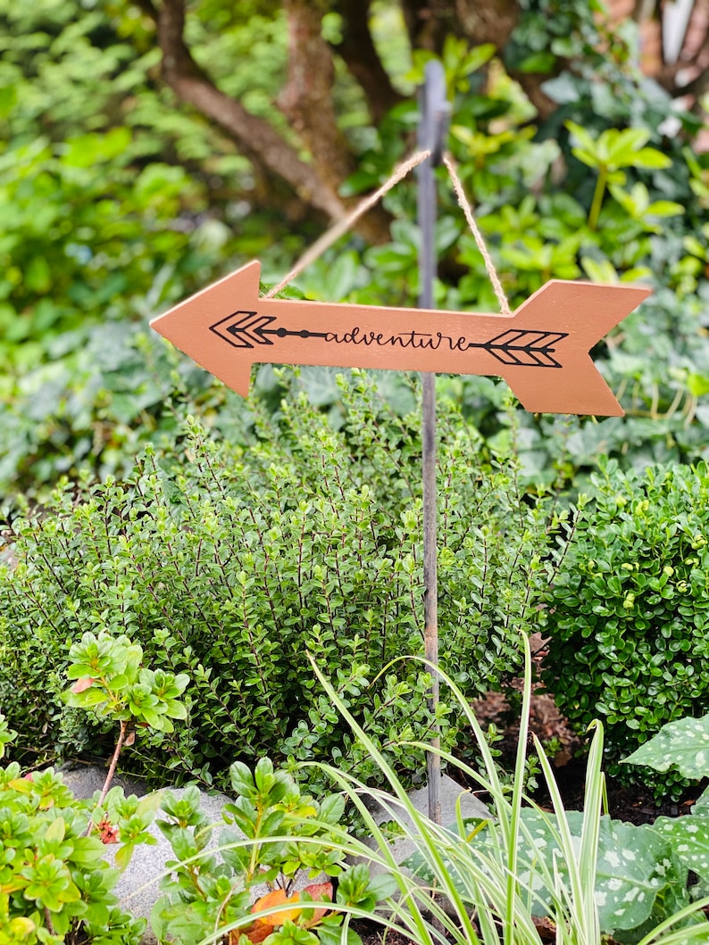 Wood Arrow Adventure Sign / Boho Garden Décor / Metallic Wedding Arrow ...