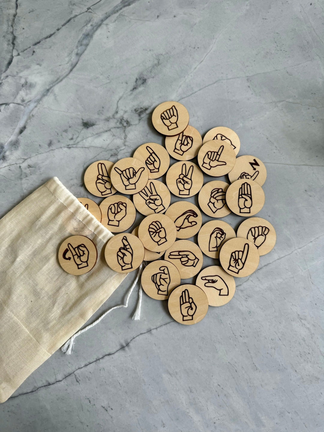 ASL Sign Language Discs / Wood ASL Alphabet Tokens / Montessori ...