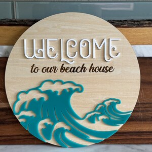 Beach House Welcome Sign / Ocean Wave Door Sign / Coastal Decor / Beach ...