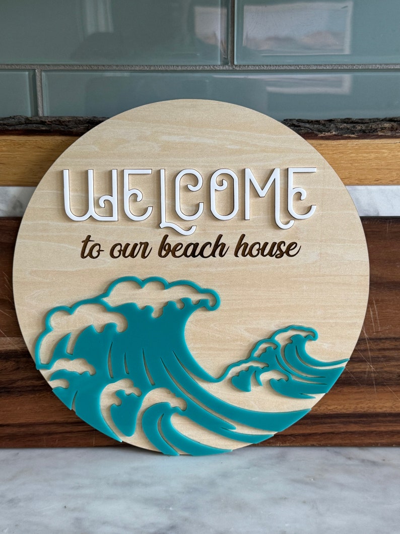 Beach House Welcome Sign / Ocean Wave Door Sign / Coastal Decor / Beach ...
