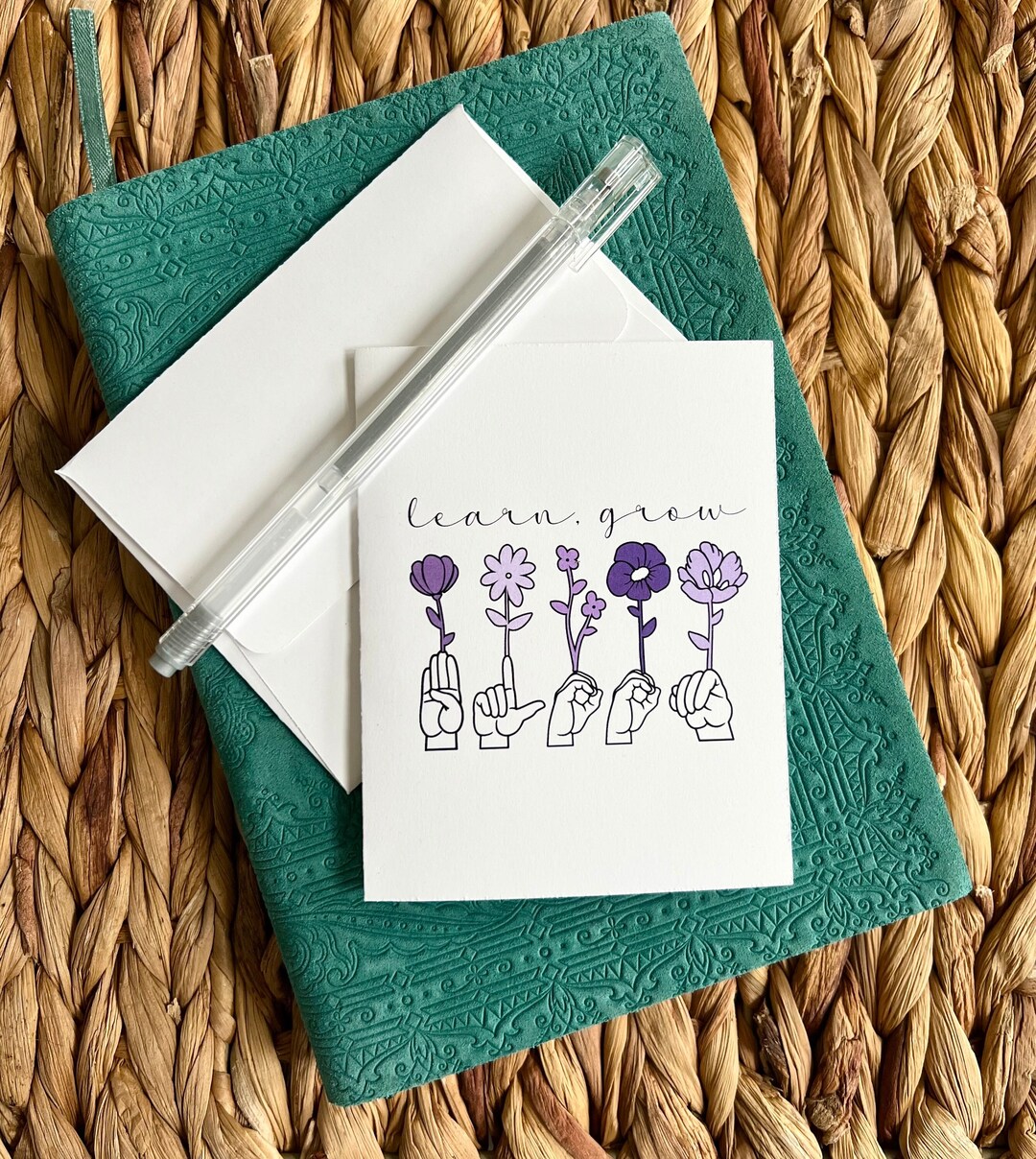Sign Language Card / Learn Grow Bloom ASL Card / Sign Language Gift ...