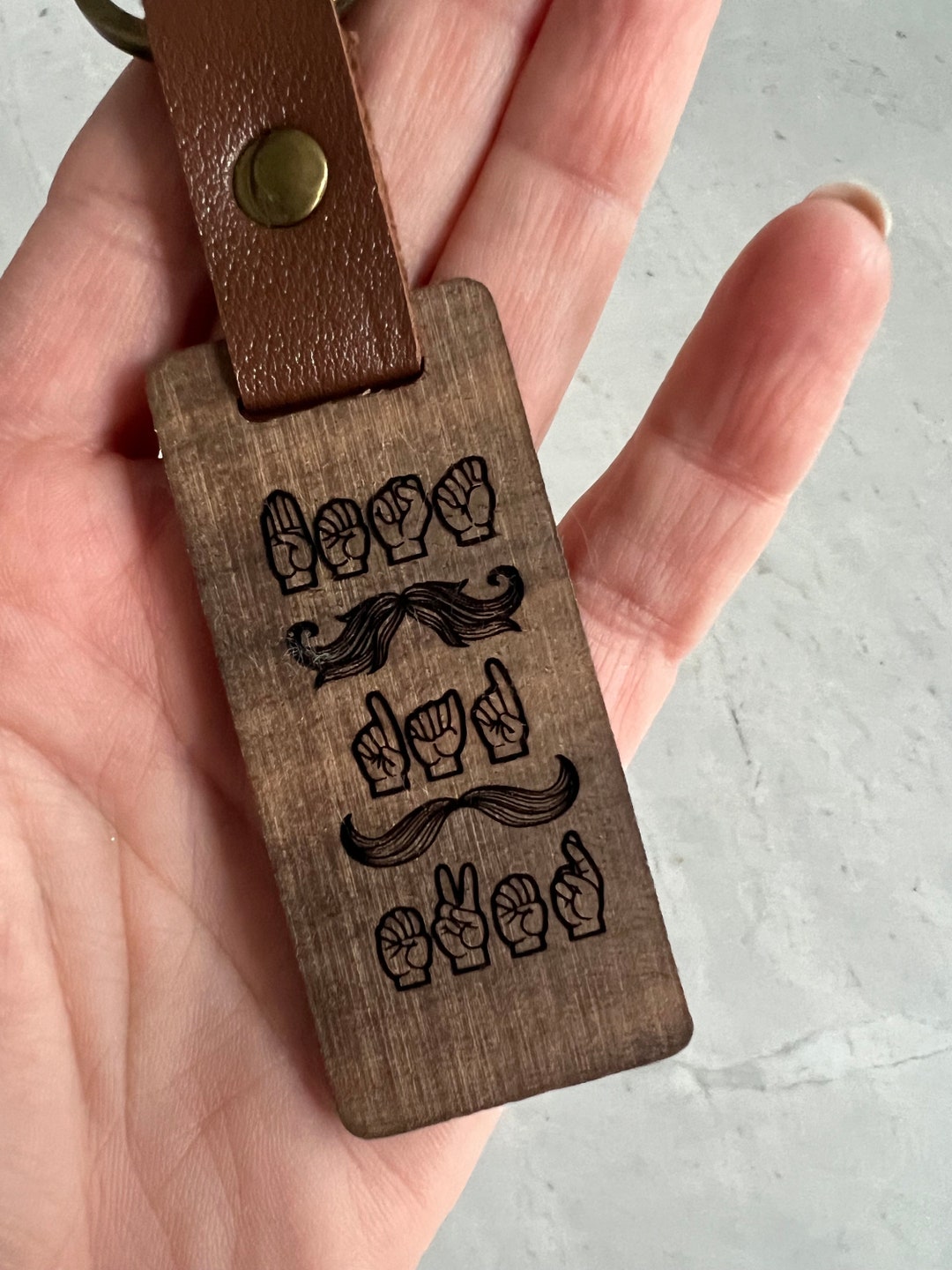 ASL Keychain for Dad / Personalized Wood Sign Language Gift for Dad ...