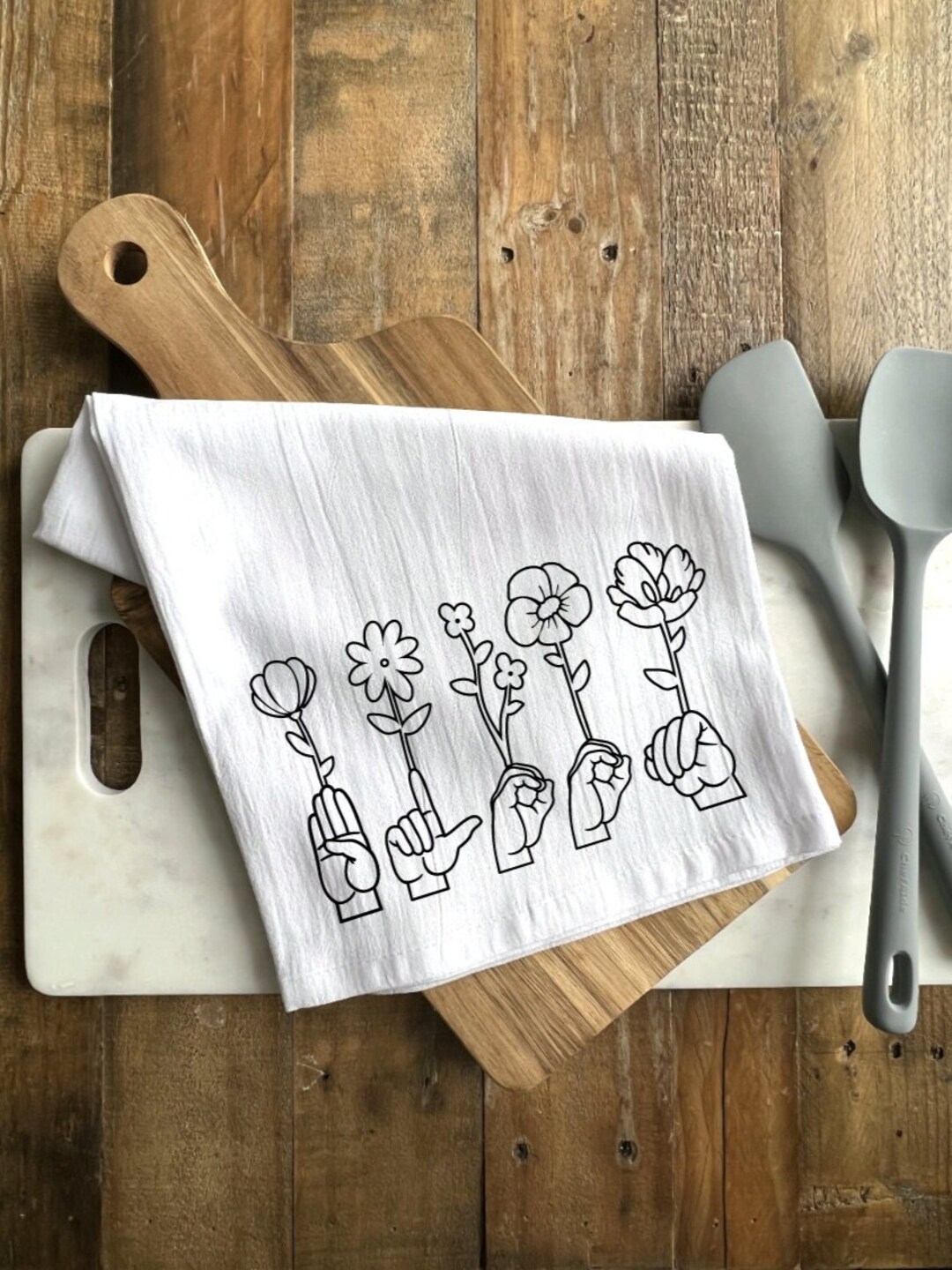 ASL Gift / Sign Language Tea Towel / Spring Kitchen Dish Towel / ASL ...