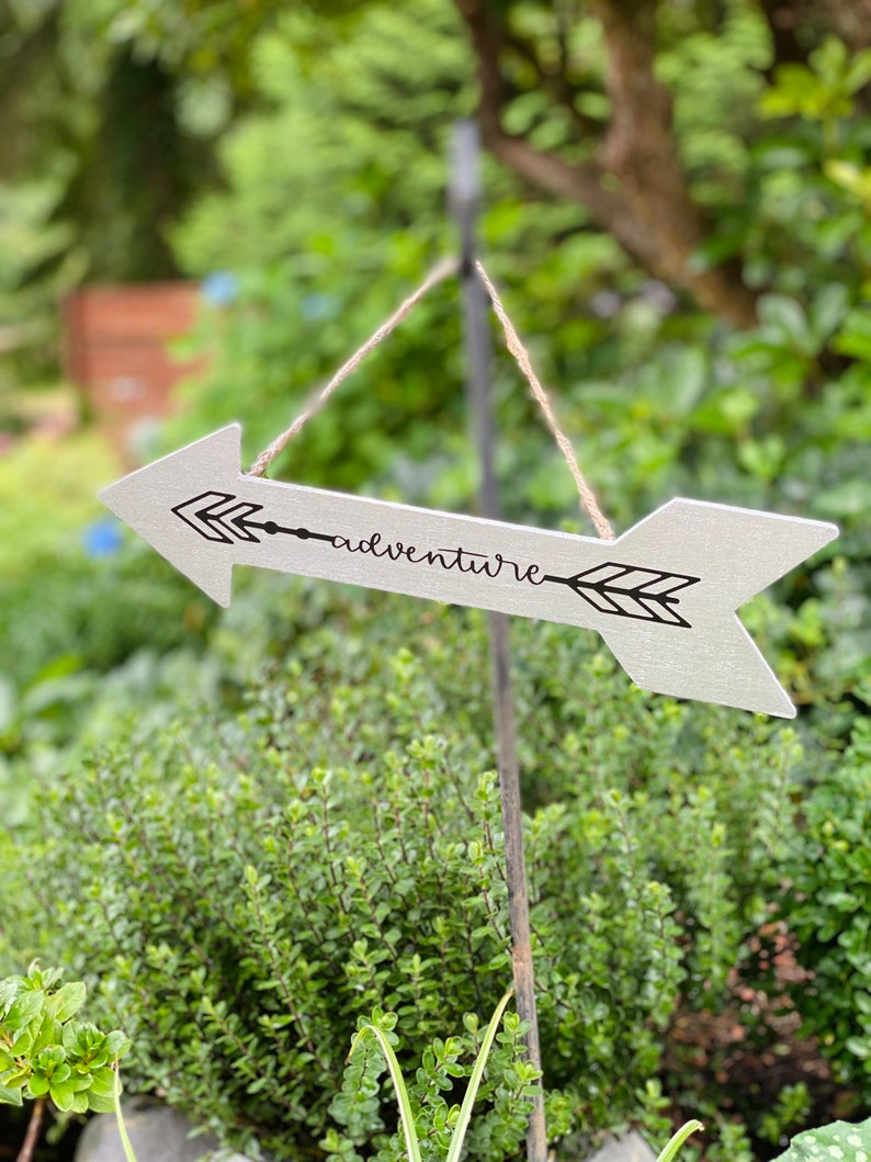 Wood Arrow Adventure Sign / Boho Garden Décor / Metallic Wedding Arrow ...