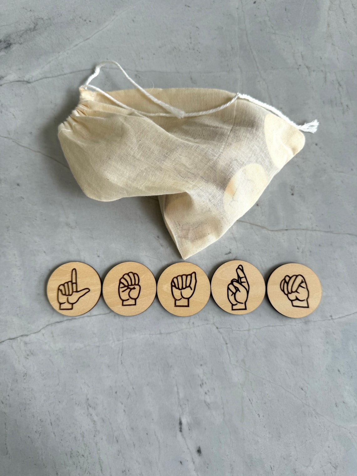 ASL Sign Language Discs / Wood ASL Alphabet Tokens / Montessori ...