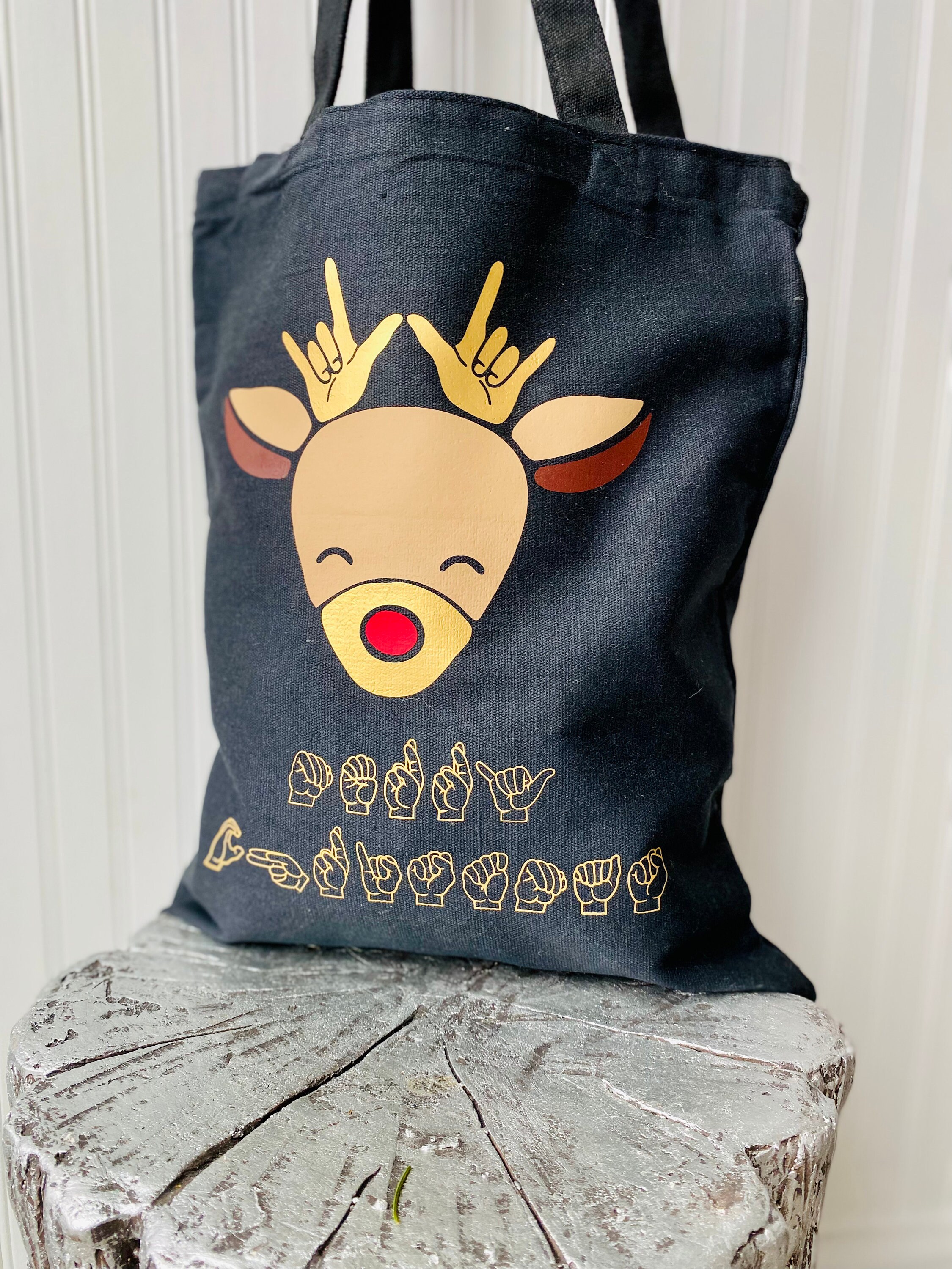 American Sign Language Tote Bag / ASL Christmas Bag / Reusable Shopping ...