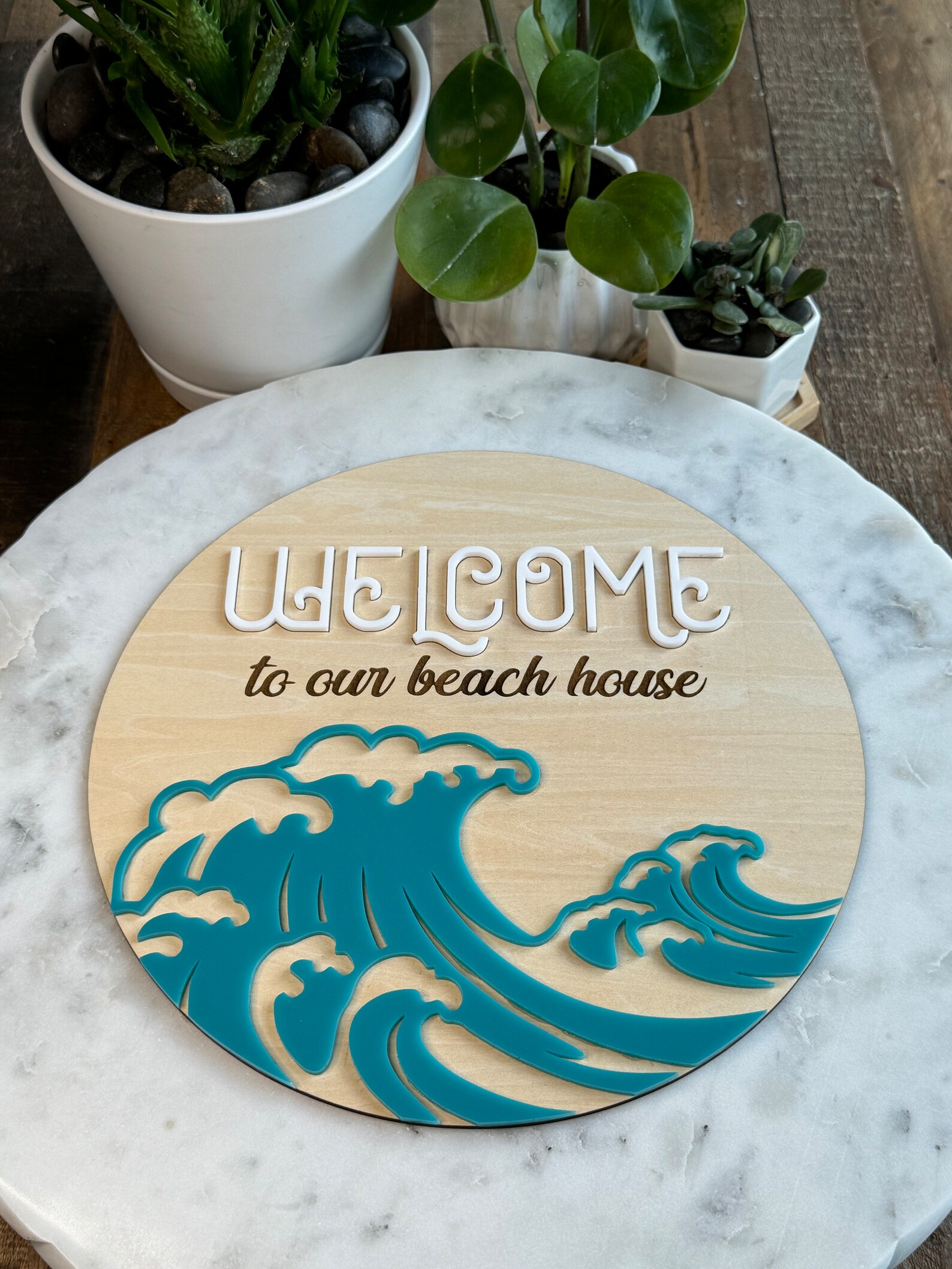Beach House Welcome Sign / Ocean Wave Door Sign / Coastal Decor / Beach ...