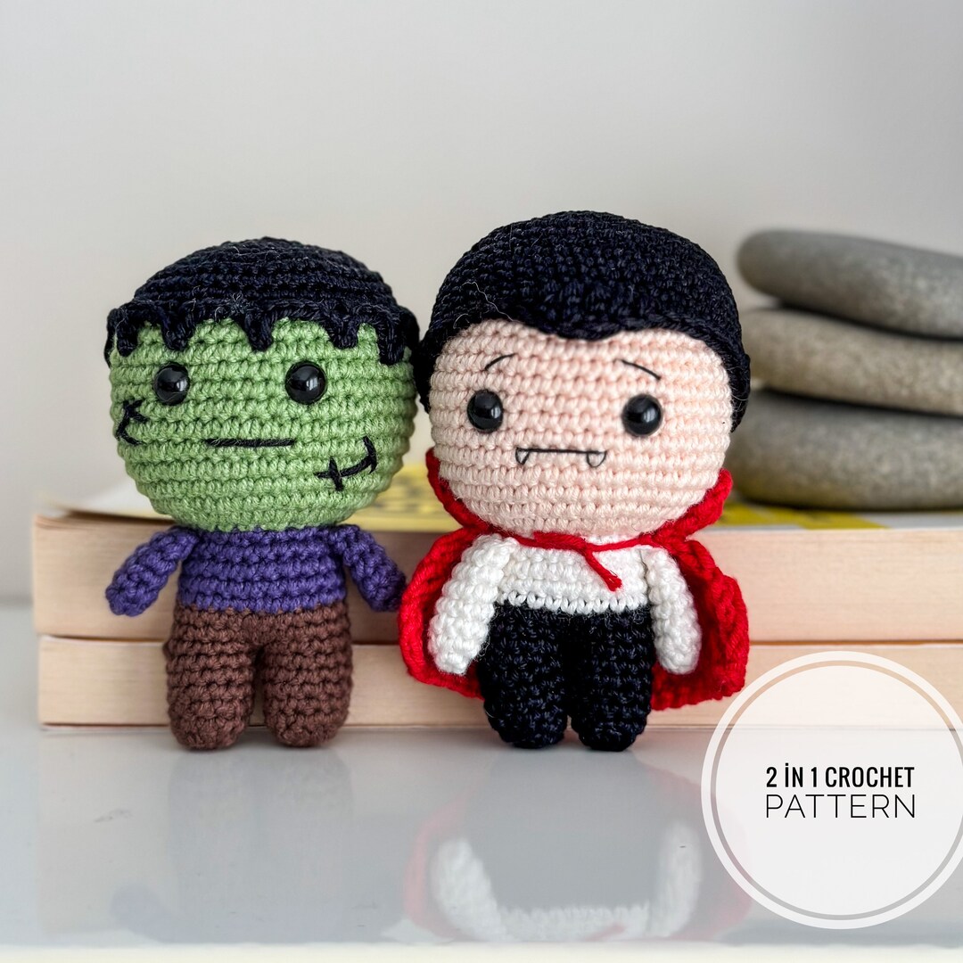 Dracula and Frankenstein 2 in 1 Amigurumi Pattern, Dracula Keychain ...