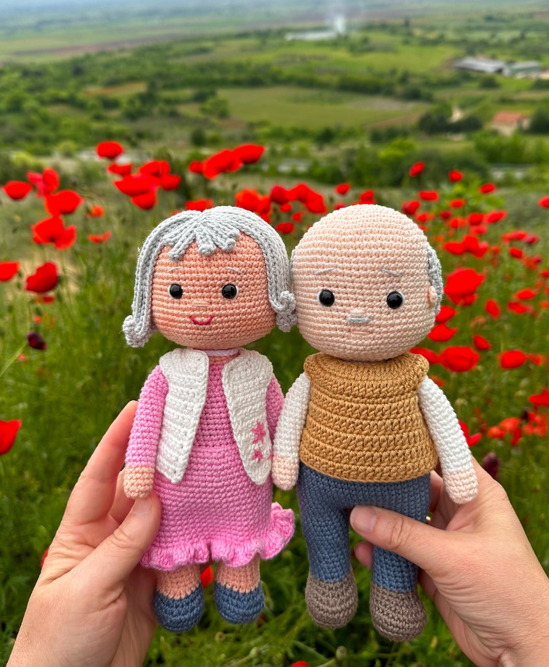 Old Couple Grandpa and Grandma Doll Figurines Grandfather Tiny Stuffed ...