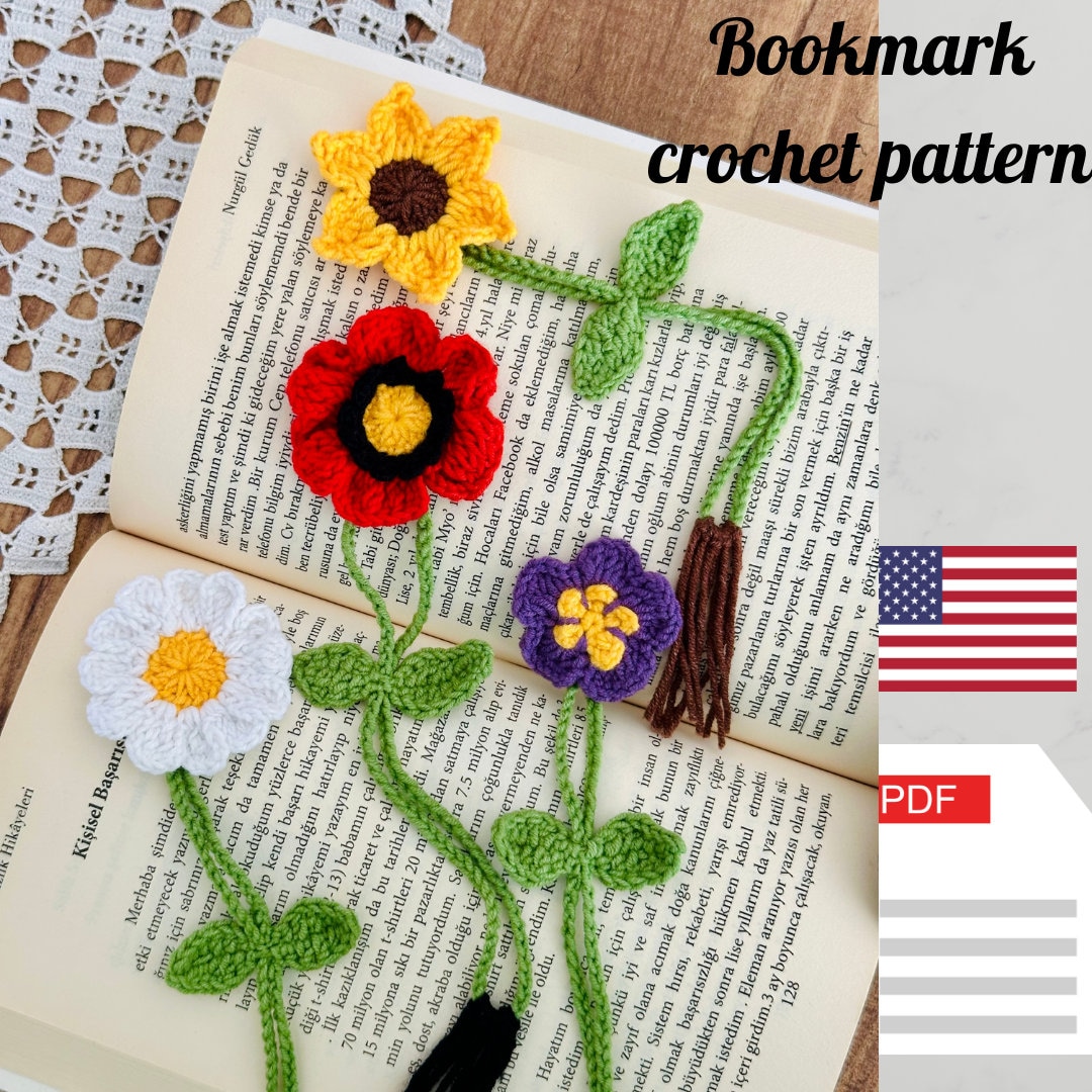 Bookmark Flowers Crochet Patterns, Bookmark English Crochet Patterns - Etsy
