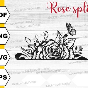 Red Half Rose Svg. Split Rose Svg. Rose Png. Flower Svg. Rose Monogram ...