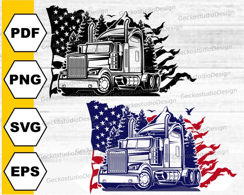 Truck Svg. US Semi Truck Svg. Semi Truck With Flag Svg. - Etsy