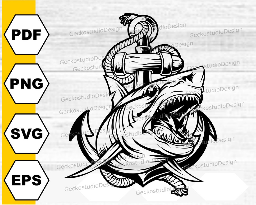Shark Fish Svg. Shark Svg . Rope Anchor Svg. Shark in the Ocean Svg ...