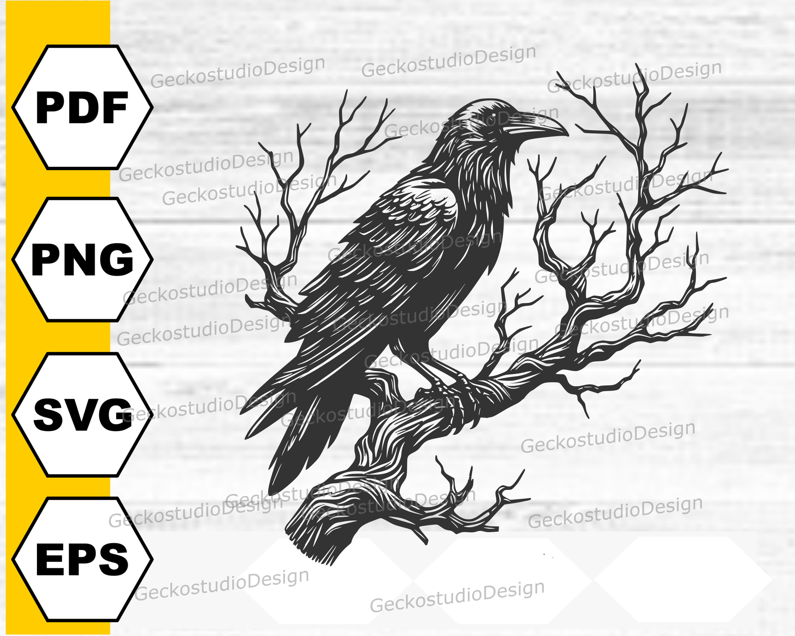 Raven Svg. Raven Silhouette Cut Files. Raven Clipart. Raven on Tree ...