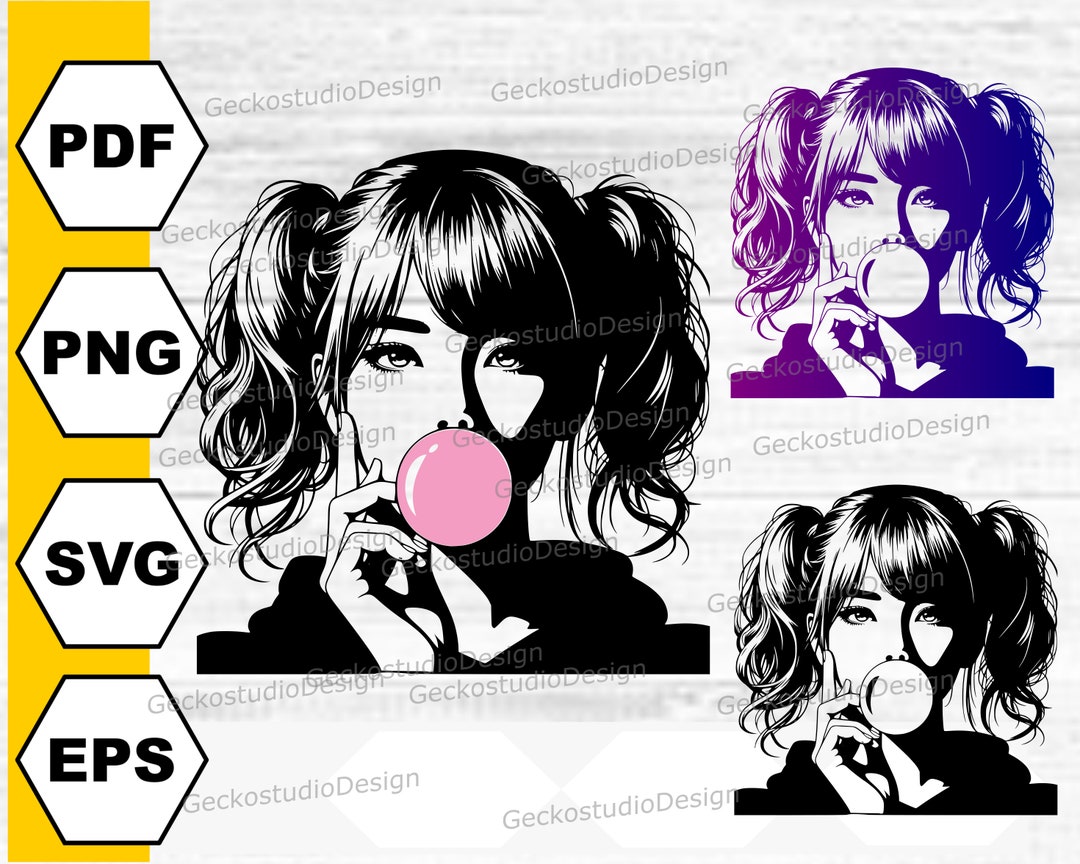 Bubble Gum Svg. Bubble Gum Girl Svg. Girl With Bubble Silhouette Cut ...