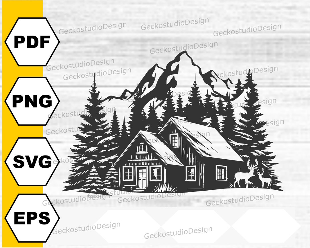 Winter Wood Cabin Svg. House Rustic Svg. Woods Pine in Mountains Svg ...